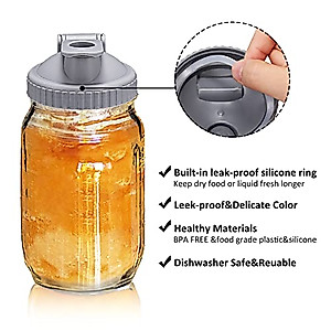 TRUSBER 4 Pack Reusable Lid Fits Mason Jar Regular Mouth (70mm), Plastic Drinking Lids with Pour Spout Compatible with Mason Jars, Dishwasher Safe (JAR NOT INCLUDED)