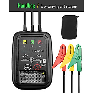 Phase Rotation Meter Non-Contact 3 Phase Motor Rotation Tester AC 70~600V High Magnetic Induction Phase Sequence Detector with 22 Inch Clamp Lead, LED, Carrying Bag Auto Power Off Phase Meter