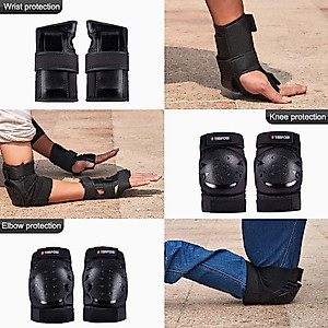 Knee Pads For Kids/Adult Elbows Pads Wrist Guards 3 In 1 Protective Gear Set For Skateboarding, Roller Skating, Rollerblading, Snowboarding, Cycling(S/M/L) By STARPOW (Black, Youth)