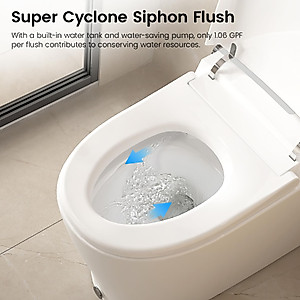 DA80 Smart Toilet, Modern Elongated Bidet Toilet with Built-in Water Tank, Assisted Pump, Heated Seat, 1.06 GPF Auto Flush, Warm Water, Remote and Foot Kick Operation, Plus Blackout Flush Feature