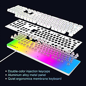 MageGee Gaming Keyboard and Mouse Combo, True RGB Backlit Membrane Office Keyboard, 104 Keys Aluminum Panel USB Quiet Wired Keyboard for Windows Laptop PC - White/Silver