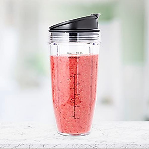 2 Replacement 24 oz Cups with Lid & Extractor Blade [7-FIN ONLY] for Ninja Blender (Auto iQ BN801 BL480-30 BL640-30 BL642-30 NN100-30 BL2012)