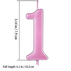 AIEX 2.76 Inch/ 7cm Cake Number Candles, Happy Birthday Number Candles Pink Numeral Cake Toppers for Birthday Wedding Anniversary Party Celebration (Number 1)