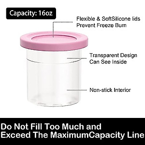 SEVEMIL Ice Cream Pints Containers, 16oz Cups Replacement for Ninja Pints and Lids Compatible with NC299AMZ & NC300s Series Ice Cream Maker, Dishwasher Safe & Leak Proof Lids 4 Pack