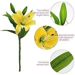 MINYULUA 8Pcs Artificial Tiger Lily Flowers Yellow Real Touch Lilies Flower Bouquet Faux Floral Table Centerpieces Arrangement for Wedding Home Party Garden Office Decor
