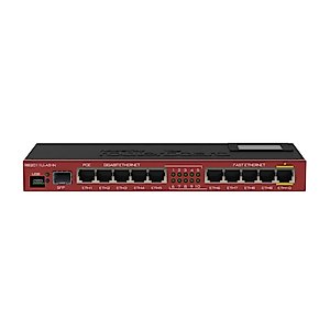 MikroTik - RB2011UIAS-IN - RB2011UASIN 5 Gigabit LAN ports, 5 Fast Ethernet LAN ports, OS L5 license, MicroUSB, 128MB RAM, LCD touchscreen for configuration