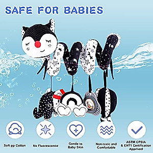 SAOTAENG Car Seat Toys, Infant Baby Black White Fox Stroller Toy Stretch & Spiral Activity Toy, Hanging Toys for Car Seat Crib Mobile, Newborn Sensory Toy Best Babies Gift for 0 3 6 9 12 Months