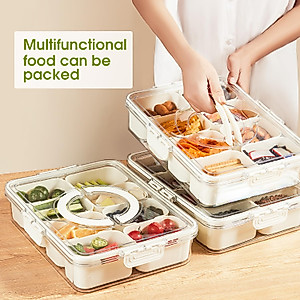 KATOCHUG Snackle Box Container Divided Serving Platters with Lid and Handle Divided Snackle Box for Portable Snack Box Container Tray Perfect for Candy Fruit and Treats