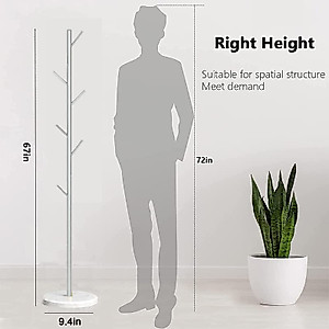 holcmic Metal coat rack bracket finish Stable Marble Round base with high-end hooks freestanding Metal tree hats Easy to assemble (Primary Stainless steel)