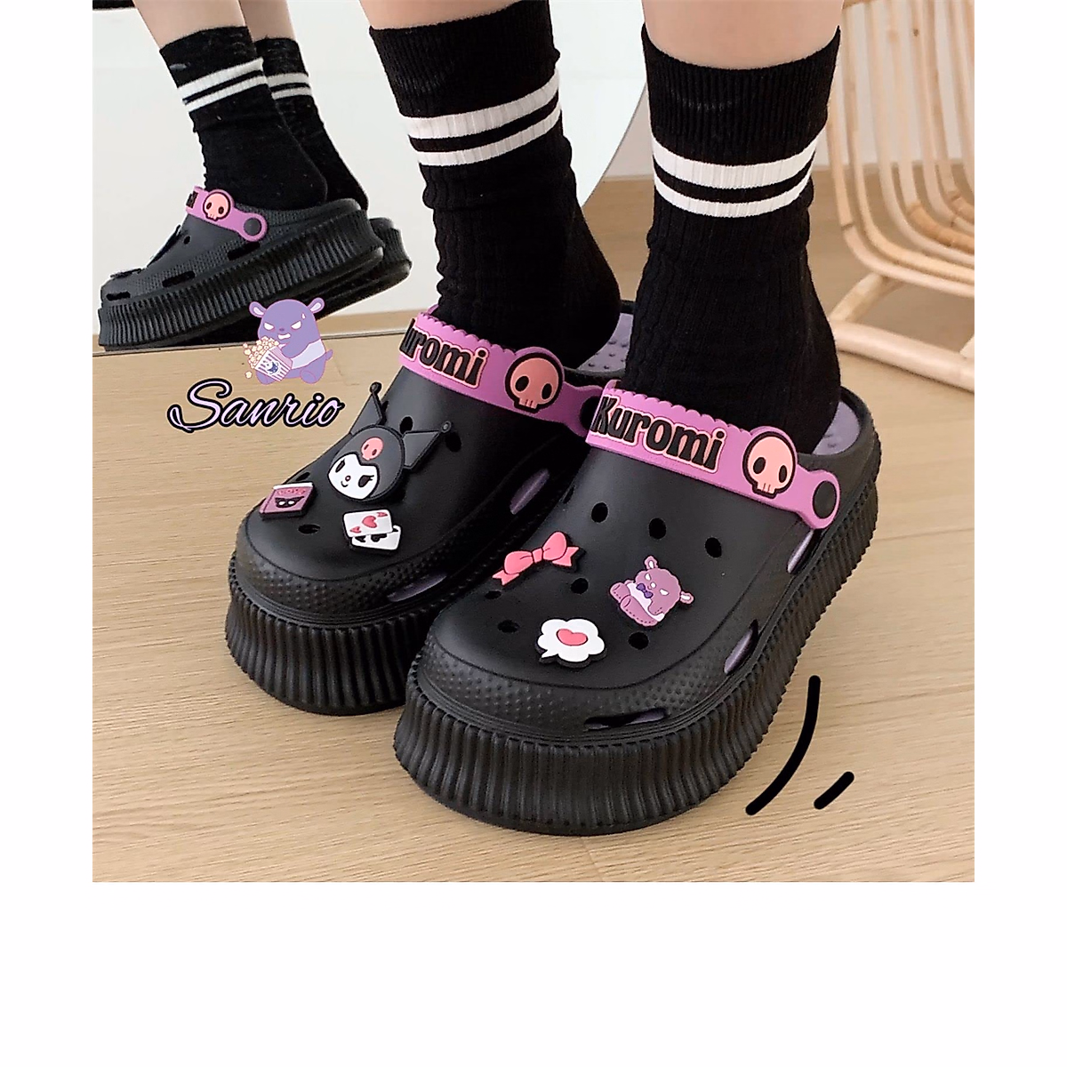 CEINOM Cute Cartoon Slippers Kuromi Kawaii Slippers for Women Cloud Slides indoor Outdoor Soft Comfy Anti-Slip garden Shoes (Black,6,6.5)