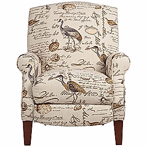 Kensington Hill Birdsong Script and Bird Patterned Recliner Chair Armchair Comfortable Push Manual Reclining Footrest Adjustable Upholstered Bedroom Living Room Reading Home Relax Office