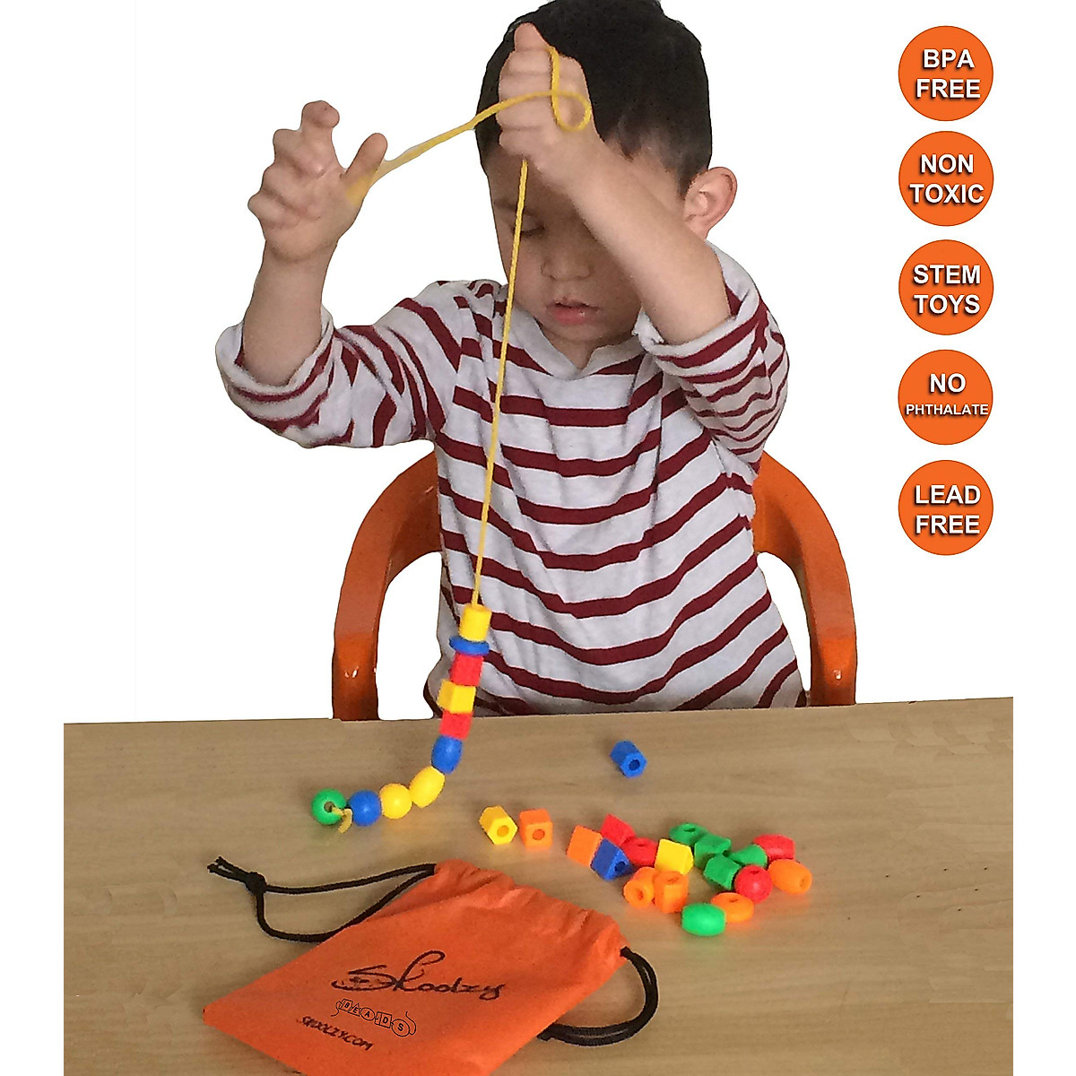 Skoolzy Fine Motor Skills Toys for Kids - Preschool Lacing Beads and Pegboard with Pattern Cards - Montessori Occupational Therapy Games for Kids
