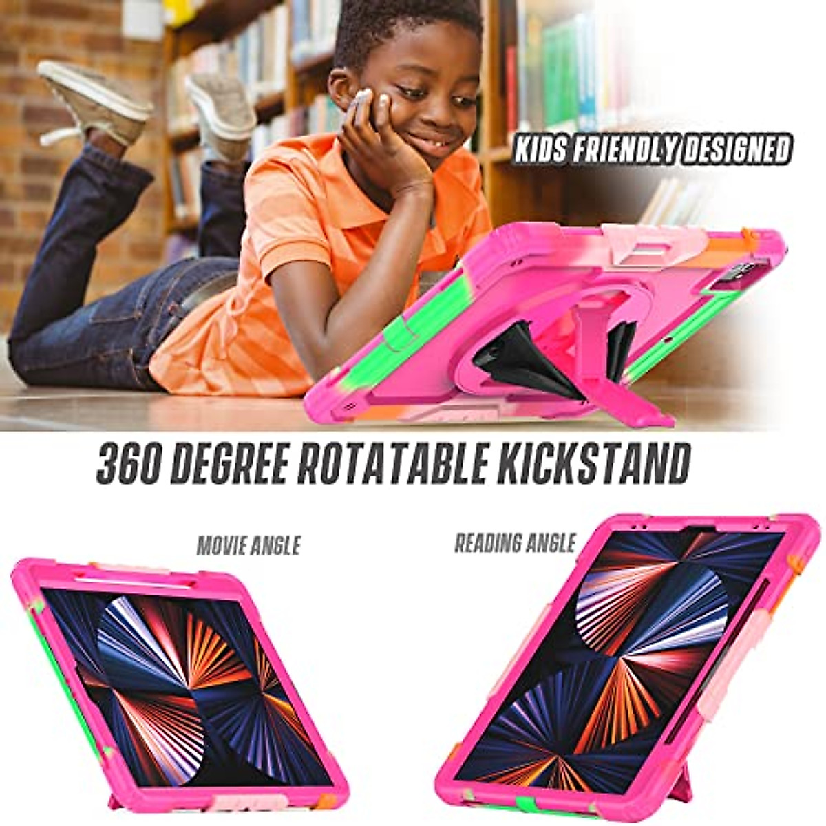 Herize Case Compatibility with iPad 12.9 6th/5th/4th Generation with Screen Protector Pen Holder Swivel Stand Shoulder Strap | Full Body High Impact Resistant Kidsproof Drop Protection