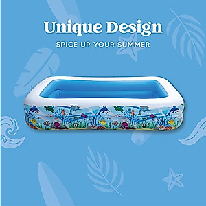 JOYIN Inflatable Swimming Pool, 103" x 69" x 20" Giant-Size Swim Center Kiddie Pool Ocean Pattern for Summer Water Fun Kids Family Outdoor Indoor Activity
