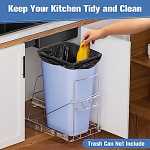 Pull Out Trash Can Under Cabinet - Under Sink Trash Can Pull Out Kit, Adjustable Kitchen Garbage Can Pull Out, Roll Out Kitchen Cabinet Trash Can Slide Out Rack for 7-11 Gallon Trash Can Not Included