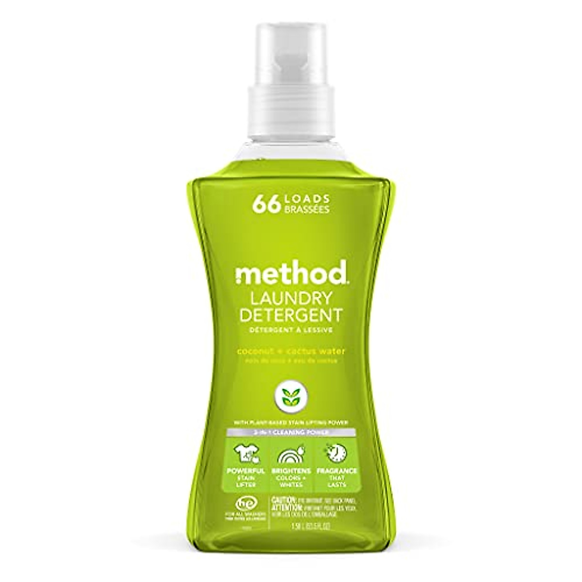 Method Liquid Laundry Detergent, Coconut + Cactus Water, 66 Loads Per Bottle, Biodegradable Formula, Plant-Based Stain Remover, 53.5 Fl Oz (Pack of 1)