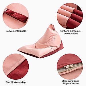 Nobildonna 4ft Bean Bag Chair Cover (No Filler) for Adults, 400L Extra Large Premium Velvet Beanbag Chair Cover, Washable Beanbag Without Filling Ultra Soft Triangular Lazy Sofa Cover (Pink Red)