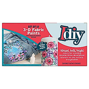 DIY Fabric Paints, Set of 12 Colors, (1oz bottles) Ultra Bright 3D Fabric Paint, Non-Toxic Water-Based and Permanent - Great Craft, Gift, Project - Decorate on Any Surface!