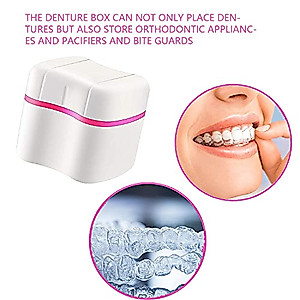 Denture Bath Cases with Denture Cleaner Brushes Denture Cups Denture Boxes Bath Dentures Container with Basket Denture Holder Denture Brush Retainer Case for Travel Retainer Cleaning (Pink)
