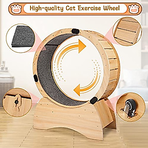 Hooseng Cat Exercise Wheel, Cat Treadmill with Carpeted Runway and Noiseless Roller, Cat Running Wheel for Pet Loss Weight and Daily Exercise