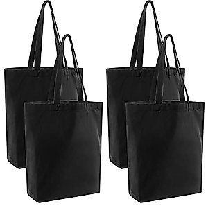 4 Pcs Black Reusable Large Canvas Tote Bags, Blank Multi-purpose Canvas Bags, Suitable for DIY Project, Grocery Bags, Shopping Bags, Book Bags, Gift Bags. Cotton bags. (Size: 15.7''x15.7''x4.7'')