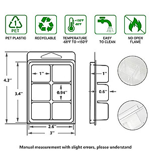 Perkisboby 50 Packs Wax Melt Clamshells Molds Square, 6 Cavity Clear Plastic Cube Tray for Candle-Making & Soap
