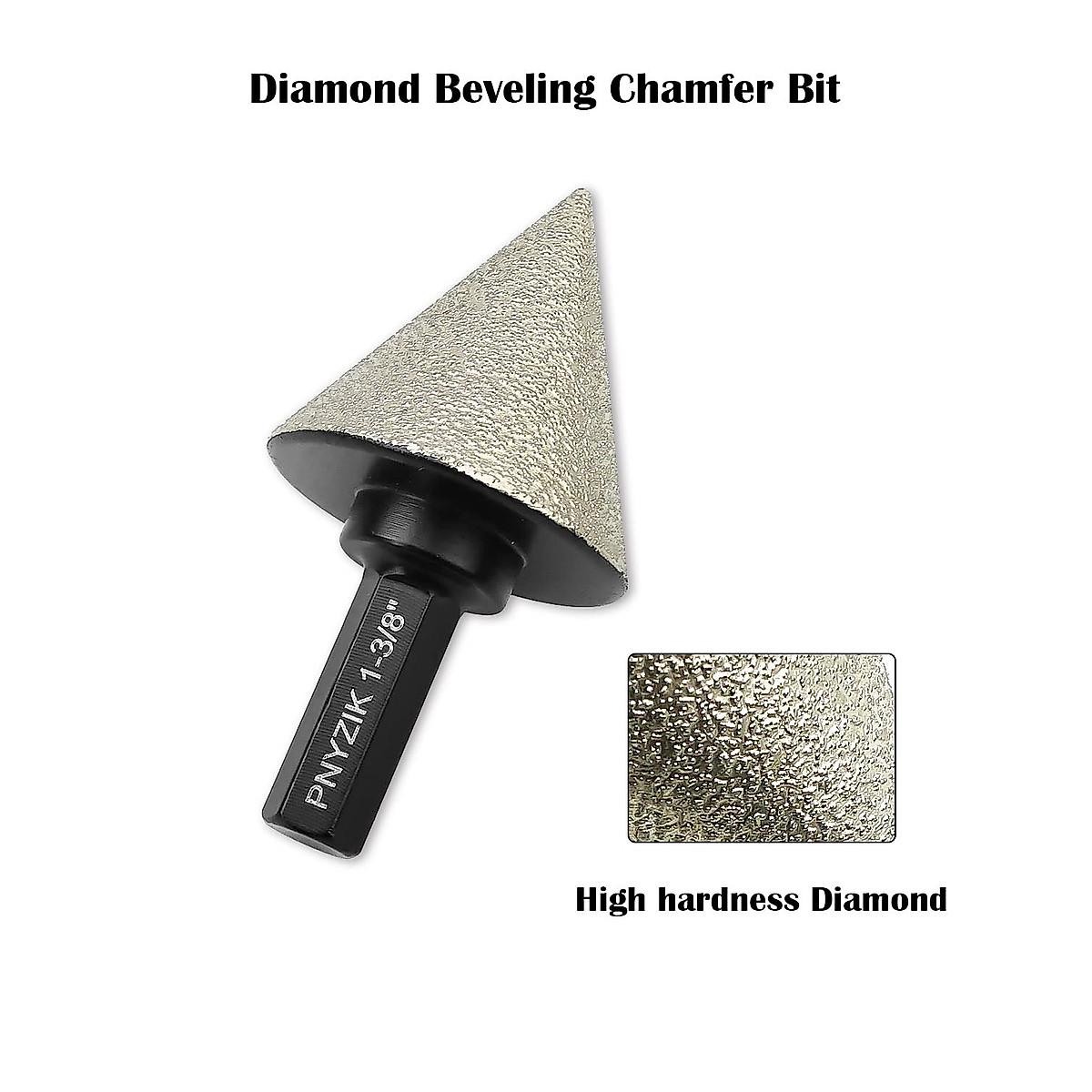 Diamond Beveling Chamfer Bit, 1-3/8 Inch (35mm) Hex Shank Diamond Countersink Drill Bits for Existing Hole Trimming Finishing Enlarging, Diamond Cone Tile Bit for Marble Ceramic Granite