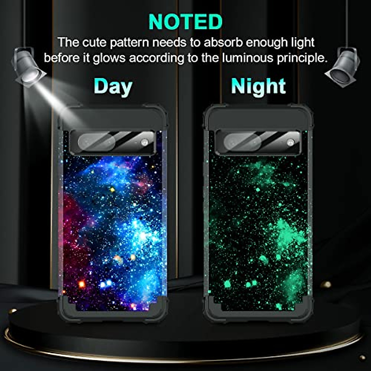 Miqala for Google Pixel 7 Case,[2 Pack Tempered Screen Protector+2 Pack Camera Lens Protector] Shiny in The Dark Three Layer Shockproof Hard Plastic +Soft Silicone Case for Google Pixel 7,Blue Sky