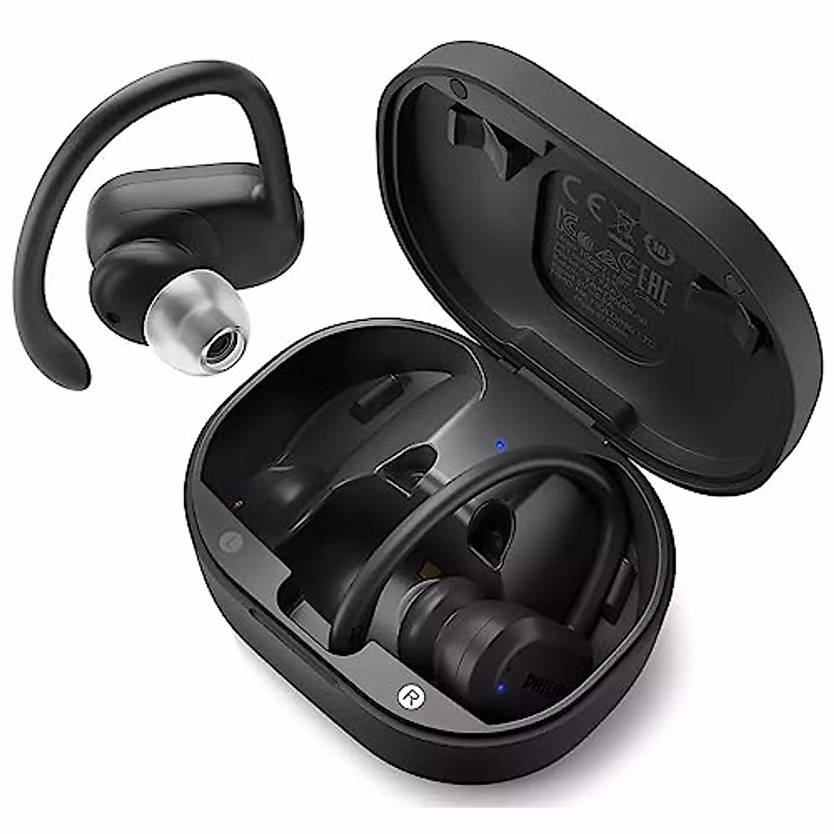 PHILIPS Wireless Earbuds Bluetooth, Self-Cleaning UV Ear Buds for Small, Medium and Big Ears, Waterproof Sport Earphones with Detachable Hooks, P-T-586
