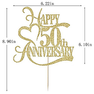Gold Glitter 50th Anniversary Cake Topper - 50 Wedding Anniversary Party Decoration Ideas, 50th Anniversary Party / 50th Birthday Party Decorations