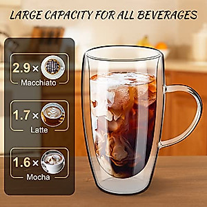 PARACITY Double Wall Glass Coffee Mugs 16oz with Handle, Coffee Cups Set of 2, Clear Borosilicate Glass Coffee Mugs, Perfect for Cappuccino, Latte, Espresso, Hot Beverage, Tea