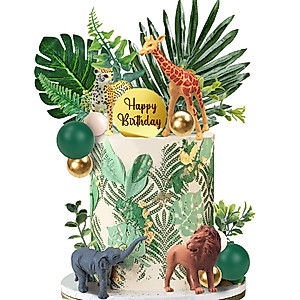 27 PCS Jungle Animal Cake Toppers, Safari Animals Figure Toys Picks Jungle Wild One Animals Cake Decorations for Baby Shower Safari Party Holiday Party (Green)