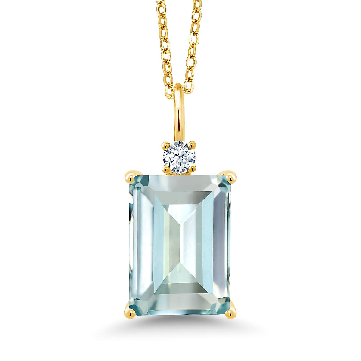 Gem Stone King 18K Yellow Gold Plated Silver Sky Blue Simulated Aquamarine Pendant Necklace For Women (6.75 Cttw, with 18 inch Chain)