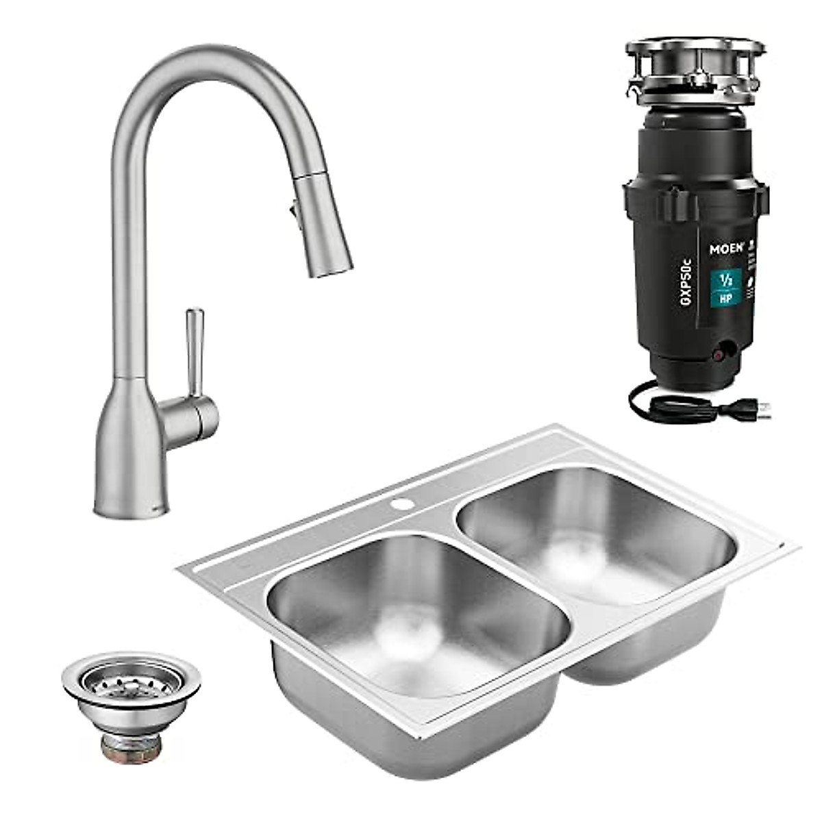 Moen 22036 3-1/2 Inch Kitchen Sink Stainless Steel Basket Strainer with Drain Assembly, Stainless