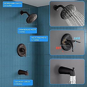 CATTSHO Black Shower Faucet Set with 5-Settings Black Shower Head and Handle Set, Single-Handle Tub Shower Trim Kit, Tub Spout and Valve Included, Matte Black