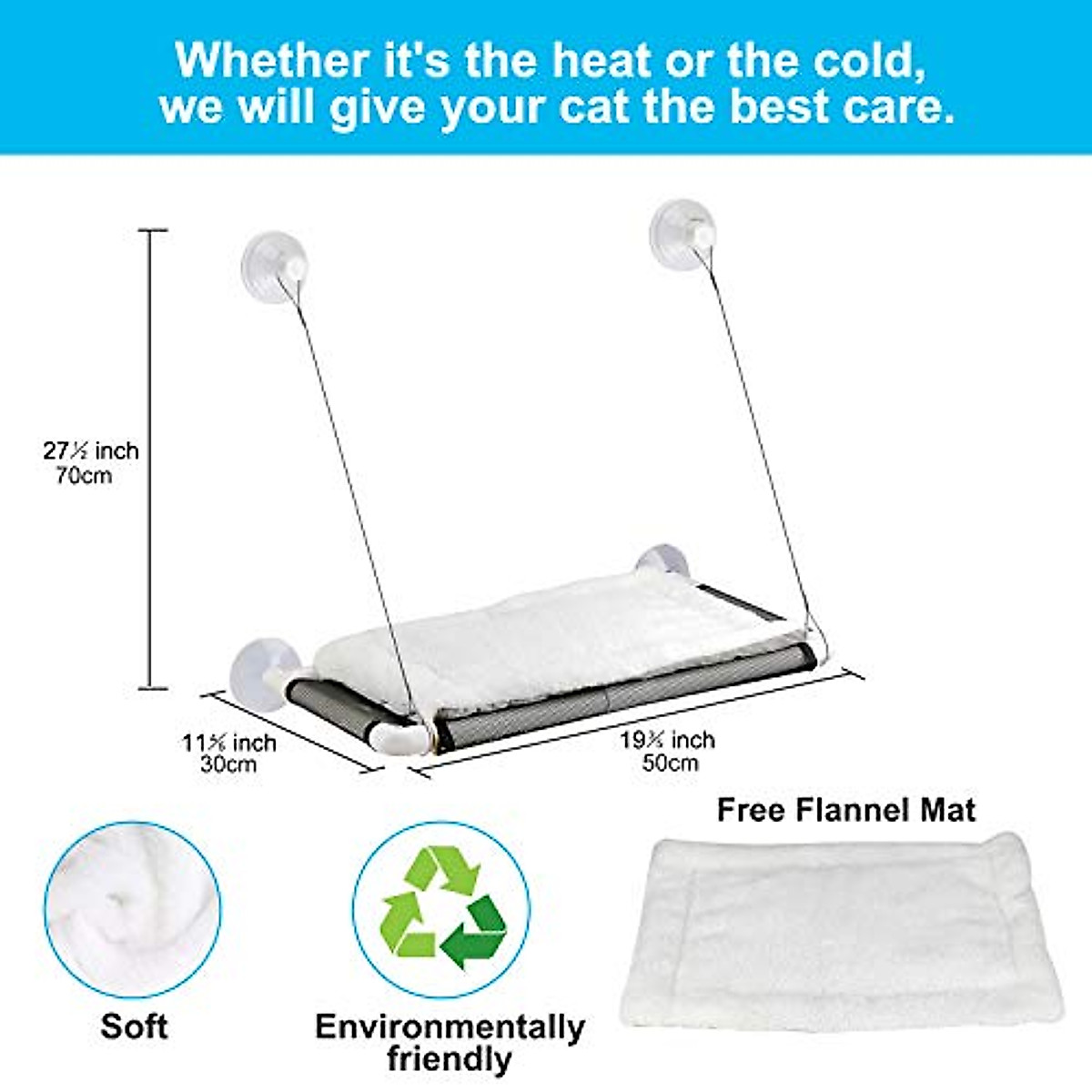 Cat Window Perch, Cat Hammock Window Seat w/Free Fleece Blanket 2023 Latest Screw Suction Cups Extra Large Sturdy Cat Bed Cat Resting Seat Hold Two Large Cats White Indoors (One Extra Suction Cup)