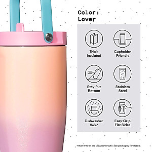 Corkcicle Go Cup XL Insulated Tumbler with Lid and Straw, Lover, 30 oz – Reusable Water Bottle Keeps Beverages Cold for 12hrs – Cupholder Friendly Tumbler, Leak-Proof Design