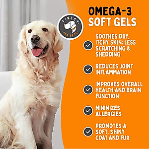 100% Pure Omega 3 Fish Oil Soft Gels for Dogs - Organic Skin, Coat & Joint Supplement - Boost Joint Health, Anti-Shedding & Itch Relief - Ideal for Medium to Large Dogs