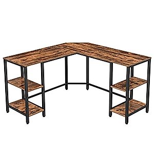 VASAGLE L-Shaped Computer Desk, Corner Desk with Storage for Home Office, 4 Shelves Writing Study Workstation, Industrial Style PC Laptop, Spacious Table Top, Rustic Brown and Black ULWD76X