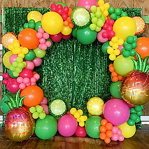 149pcs Fruit Balloon Garland Arch Kit Pink Yellow Green Balloons with Mixed Waterlemon Pineapple Mylar Foil Balloons for Twotti Fruity Party Decorations 2nd Birthday Party Summer Supplies