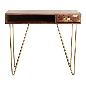Safavieh Home Office Raveena Modern Natural Acacia and Brass 1-drawer Hairpin Leg Desk