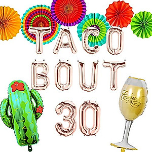 LaVenty 9 PCS Rose Gold Taco Bout 30 Balloons Nacho Average Thirty Balloon Fiesta 30th Birthday Decoration Taco Birthday Party Decoration Taco Party Decor