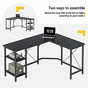 CubiCubi 59 x 47 inch L Shaped Gaming Desk with Storage Shelves, Corner Computer Desk for Home Office, Black