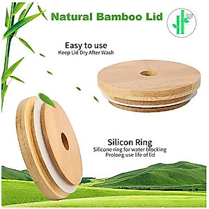 24oz Tumblers with Lids and Straws, Reusable Water Bottle, Glass Cups with Bamboo Lid and Straw Set, Iced Coffee, Bubble Tea, Smoothies