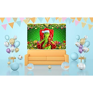 Green Christmas Backdrop for Party Supplies 5x3ft Grinch and Dog Photo Background Merry Christmas Photography Backdrop Grinchmas Banner