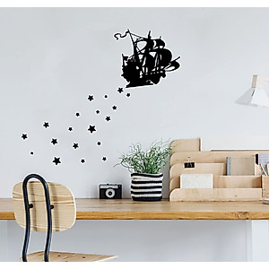 Peter The Jolly Roger Captain Hook Pirate Ship Silhouette Vinyl Wall Art Sticker Wall Decal Decoration For Home Room Wall Boys Girls Room Playroom Wall Décor Décor Design Size (6x10 inch)