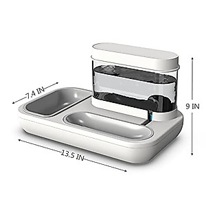 Kattypet Gravity Cat Water Dispenser and Food Bowl, Automatic Cat Water Bowl with Extra Food Feeder for Cats and Small Dogs, Purified Water Quality (Pearl White)