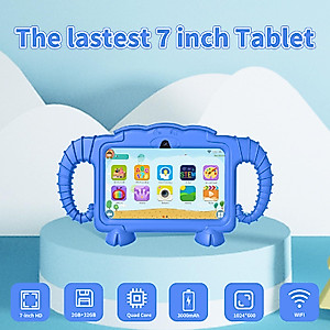 Aigopad Kids Tablet, 7 inch Android Tablet for Kids 3GB RAM 32GB ROM 128GB Expand Toddler Tablets with Shockproof Case, Bluetooth, GMS, WiFi, Parental Control, Dual Camera (Teal)