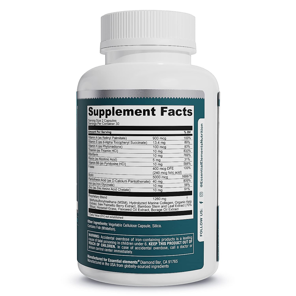 Essential Elements Hair Hero - Hair Supplement for Women and Men - Powerful Hair Vitamin Formula for Hair Growth & Thickness - Healthy Hair, Skin, and Nails Product - 5000 mcg Biotin