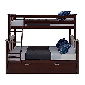 Max & Lily Bunk Bed, Twin-Over-Full Wood Bed Frame For Kids With Trundle, Espresso